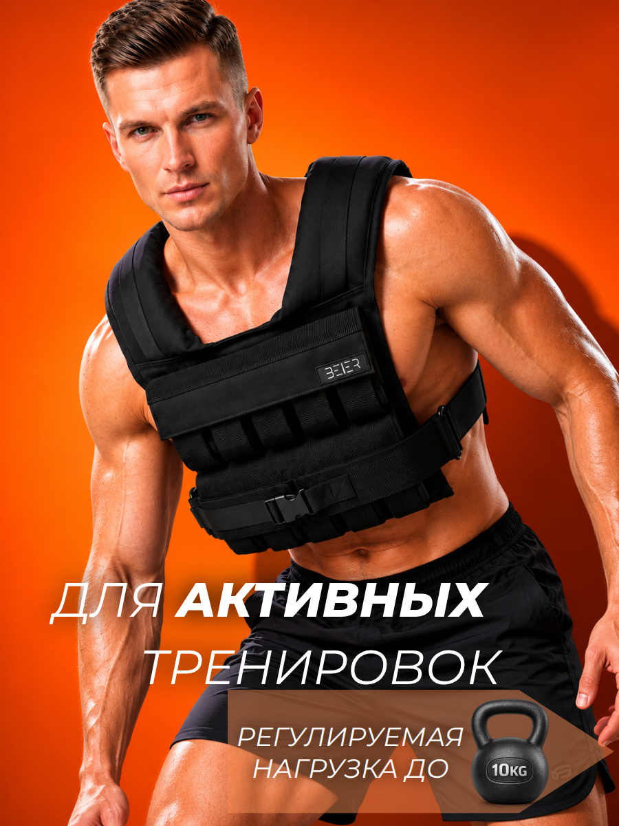 Жилет-утяжелитель Beier Starkweste KT-10, спортивный, для фитнеса и бега, чёрный, без грузов