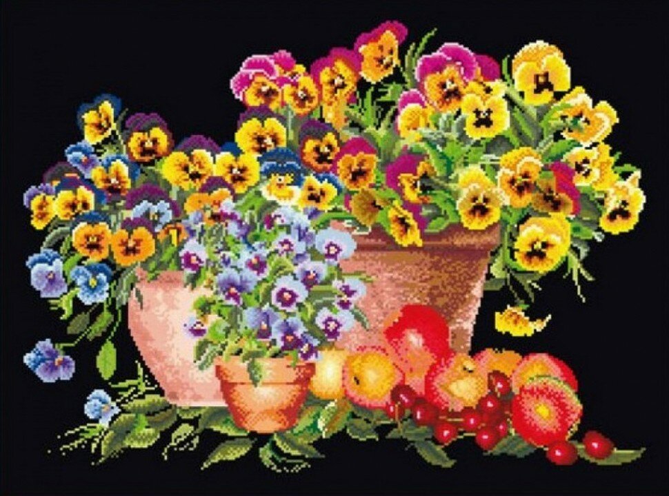 Набор для вышивания Thea Gouverneur #2083.05 Pansies (Анютины глазки), Счетный крест, 42 x 34 см