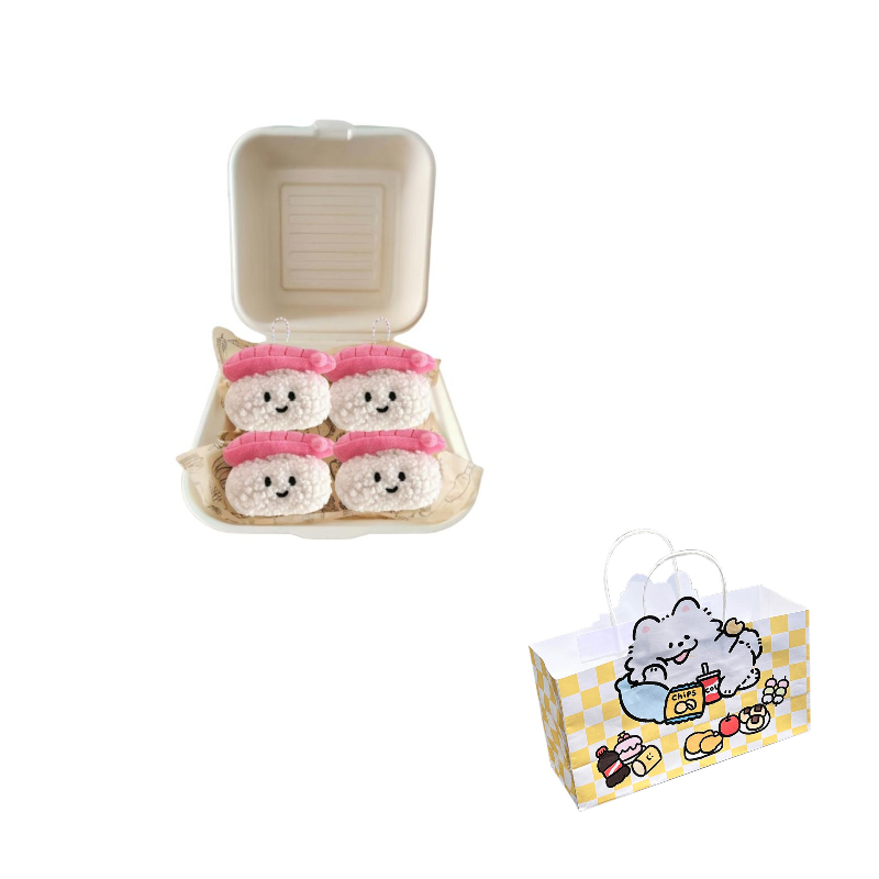 Плюшевые подвески унисекс CHUNTUSHU Sushi Doll, Sushi Doll[Charm 2 Pcs+Brooch+Hair Tie][with Lunch Box], 6 см