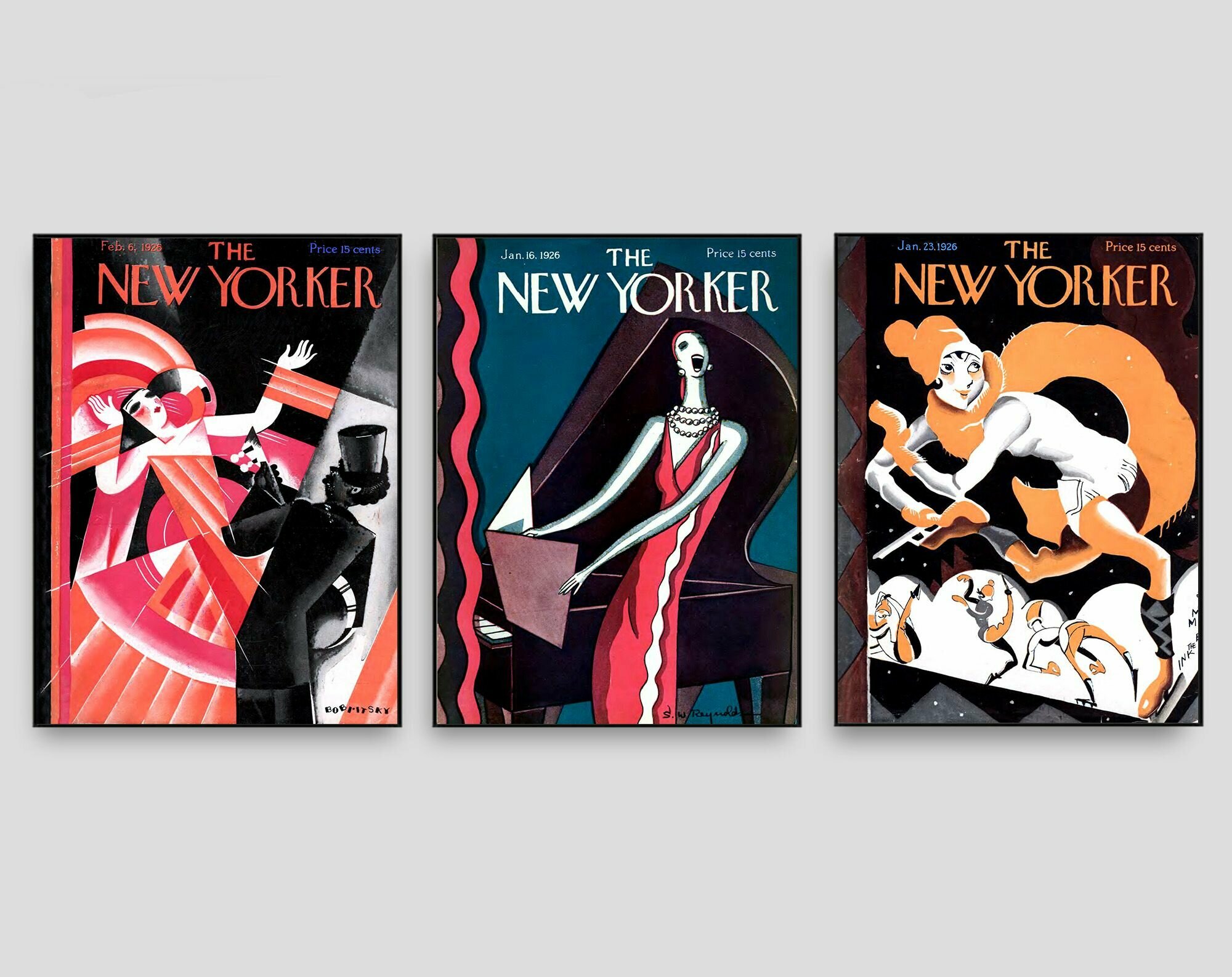 Набор интерьерных постеров "Культовые Обложки The New Yorker 1926" 3 шт, А4 без рамы. Репродукции винтажных журналов Нью Йоркер