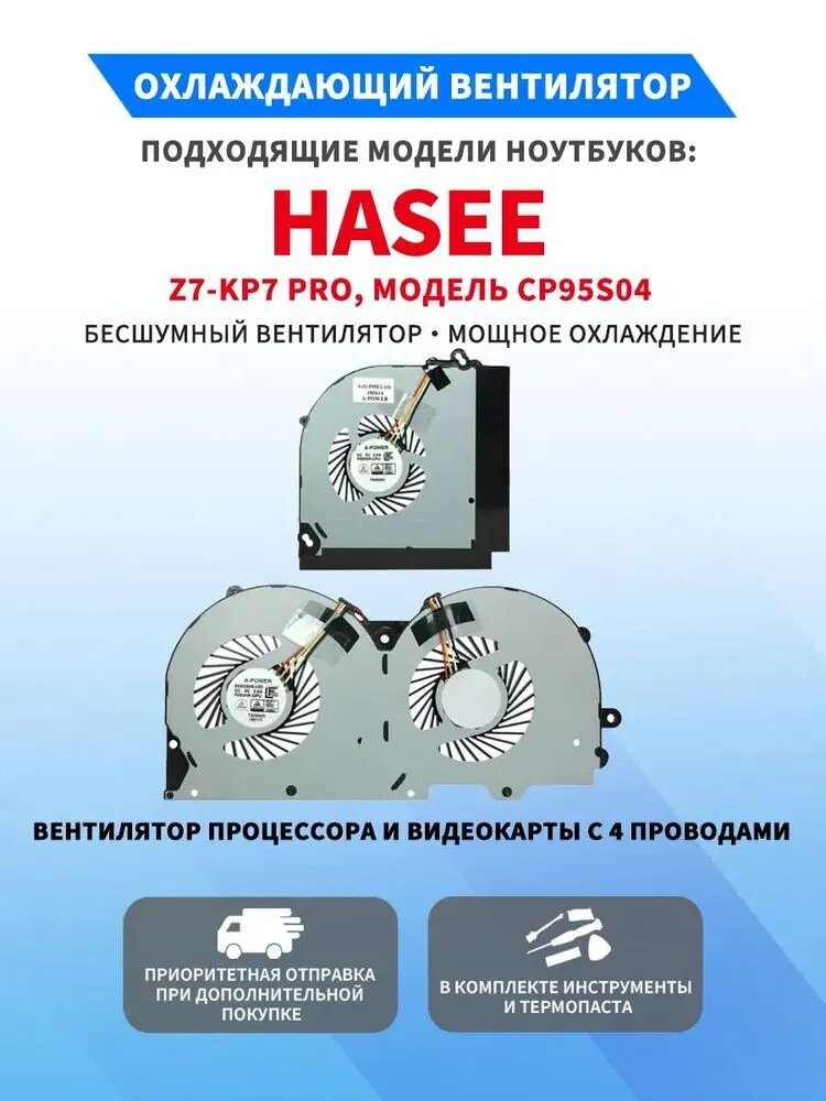 Вентилятор охлаждения для ноутбука Hasee Z7-KP7 Pro, модель CP95S04 ( процессора и видеокарты)