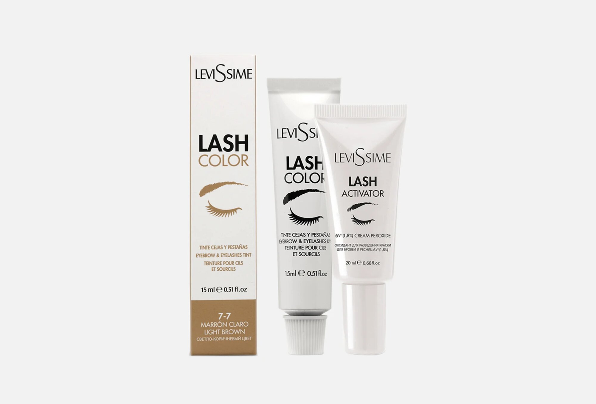 LeviSsime Lash Color №7.7 Набор для окрашивания бровей и ресниц 2шт 7.7, Светло-коричневый