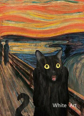 Плакат Munch The Scream с котом Черный, 2, 20X30cm Unframed