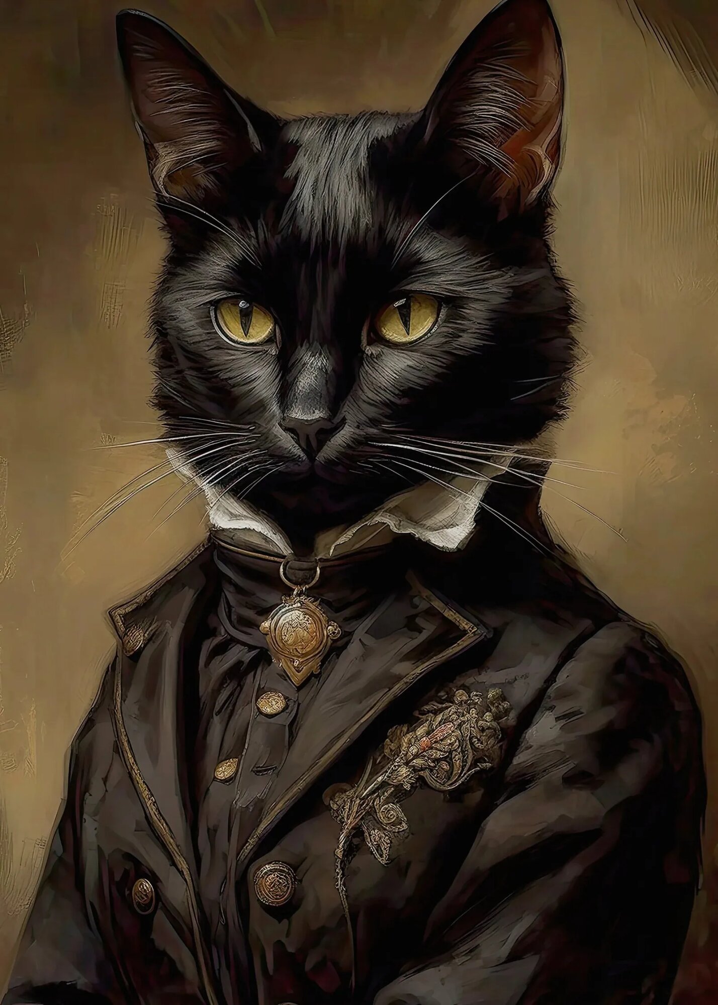 Печать на холсте "Викторианский Готический Черный Кот" Черный, Blue, 20x30cm No Frame