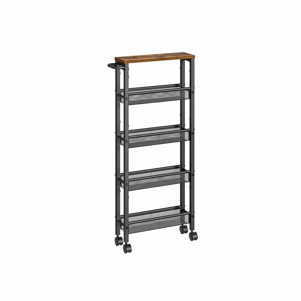 Этажерка VASAGLE - 5-х уровневая, на колесах, 13 x 45,4 x 99.6 см, цвет, коричневый/черный, LRC034B01