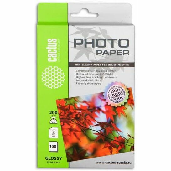 Фотобумага Cactus CS-GA6200100 A6 200г/м глянцевая