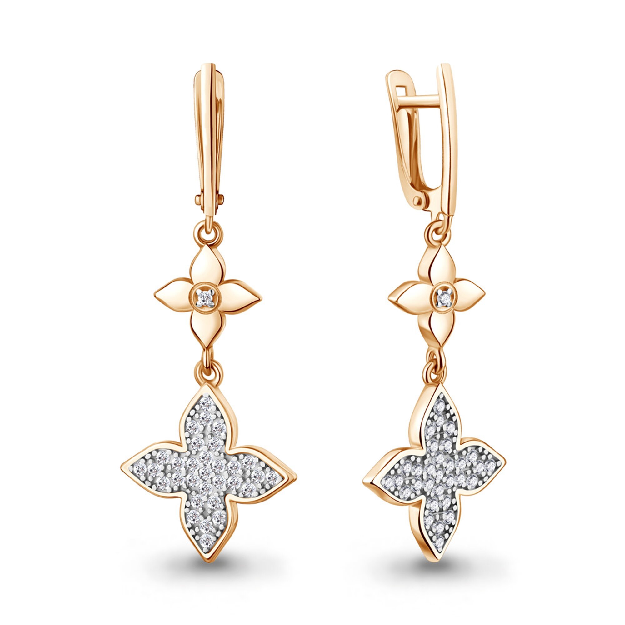 Серьги Diamant online, серебро, 925 проба, золочение, фианит