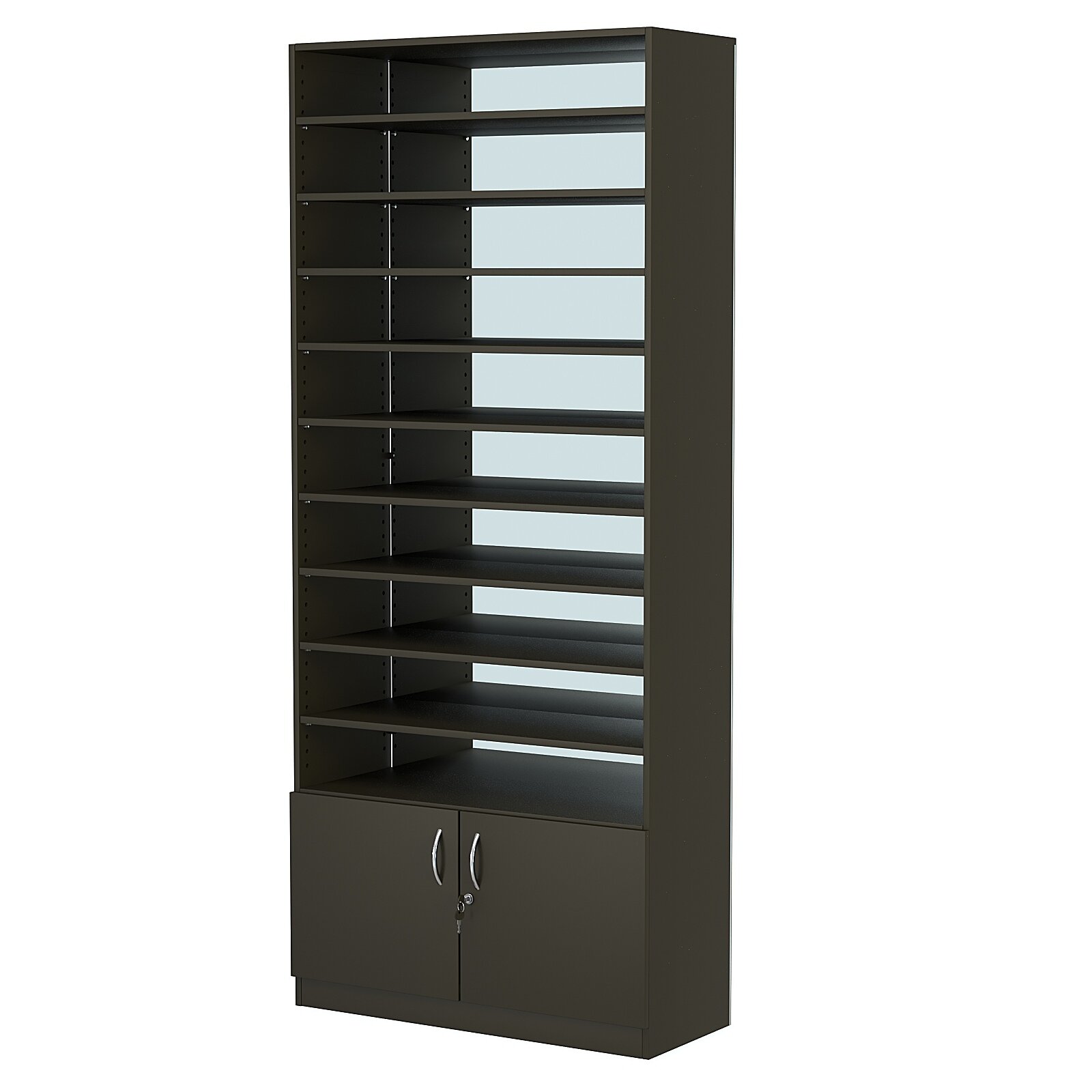 Стеллаж из ДСП с 9-ю полками 350x900 мм серии LEVEL-9 №13-2 (З/C - зеркало), Черный