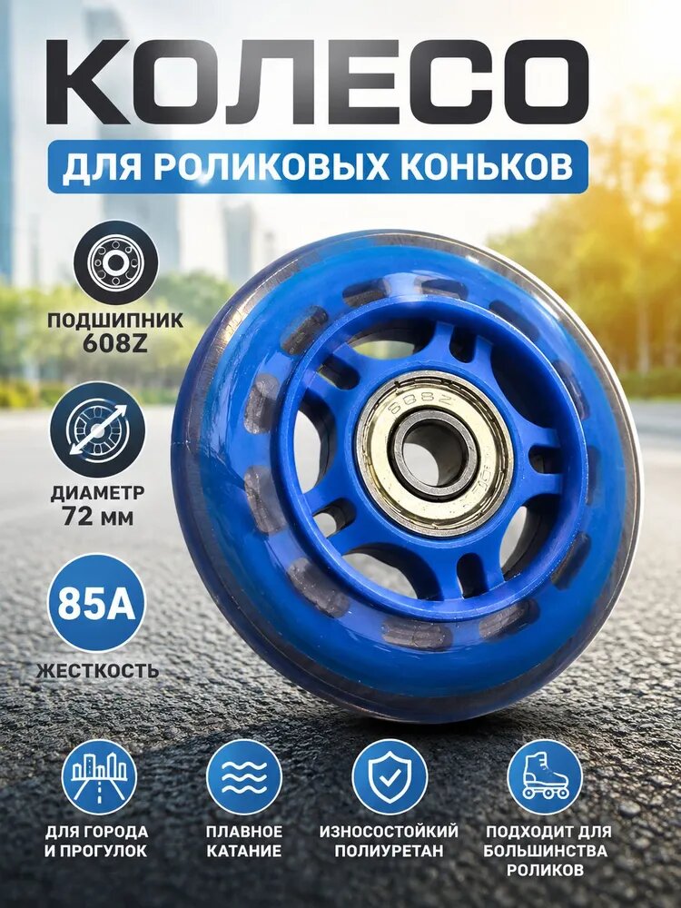Колесо для роликов 72 мм с подшипником 608Z (85A)