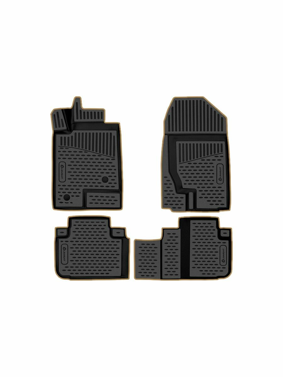 Коврики 3D в салон для HAVAL F7/F7x, 2019-2022 (I), 2022-2024 (I рестайлинг), внедорожник. 4 шт. (бежевый кант, полиуретан) / Хавал Ф7