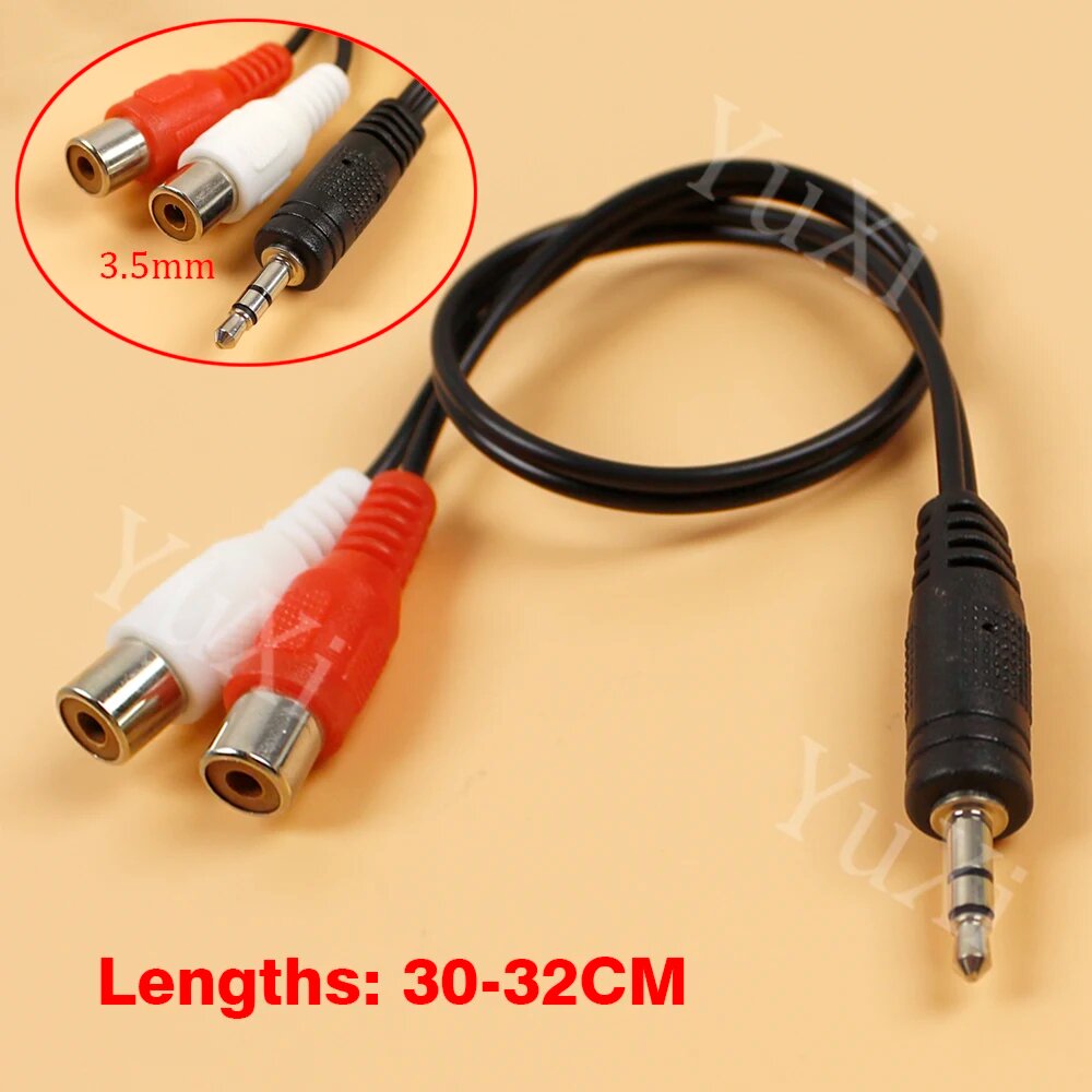 3.5 мм Aux на 2 RCA кабель, 30-32см