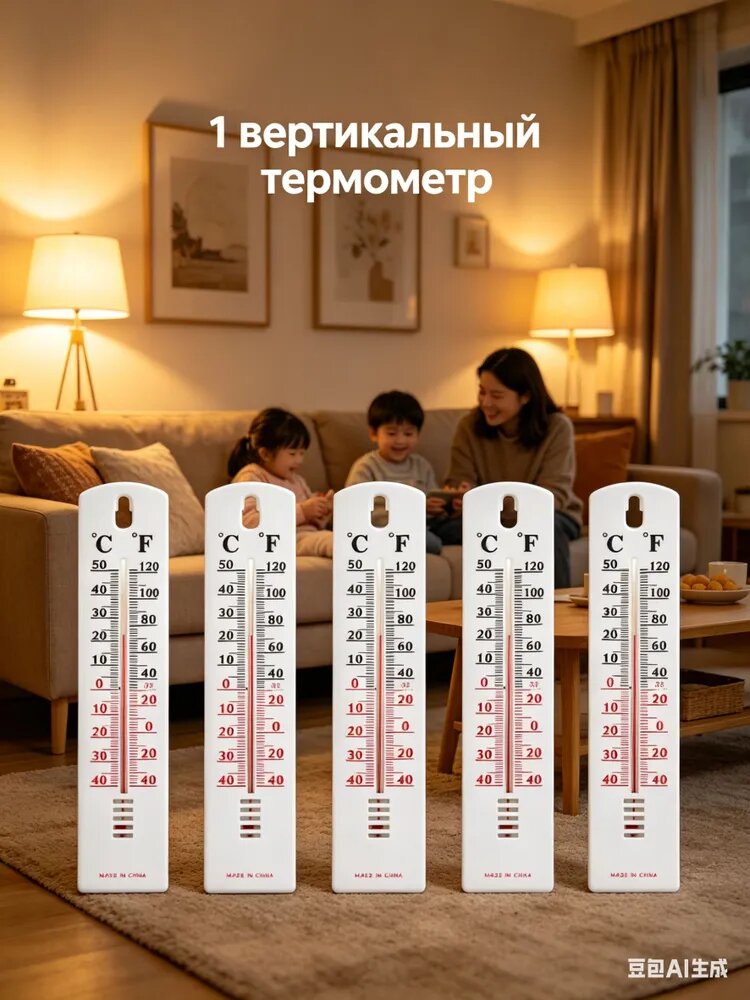 Бытовой термометр настенный 19.5 см, пластик, C/ F, для комнаты и улицы, белый, крупные цифры