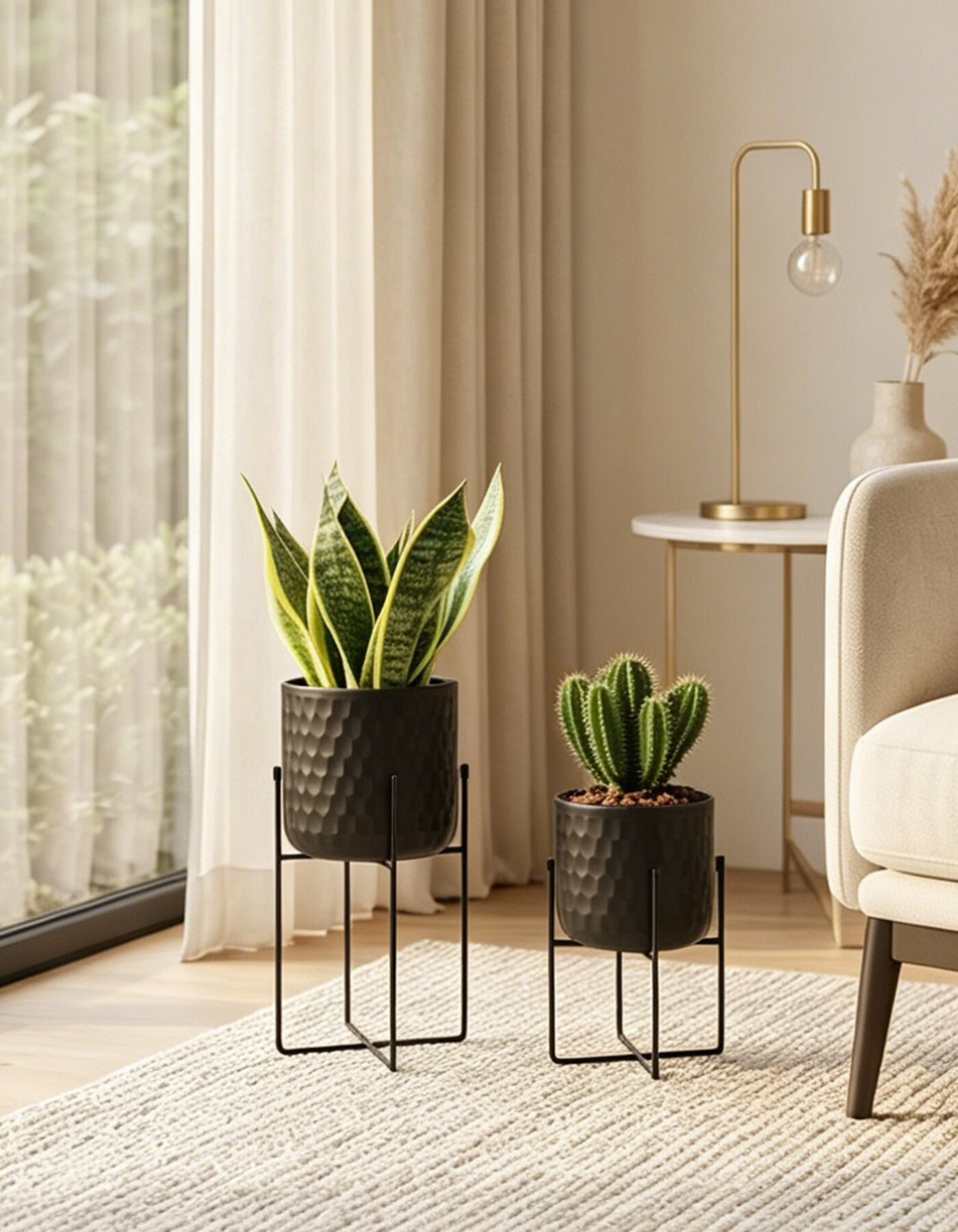 Подставка для цветов JHY DESIGN, напольная, 2 шт, металлические кашпо, чёрные, для дома и балкона