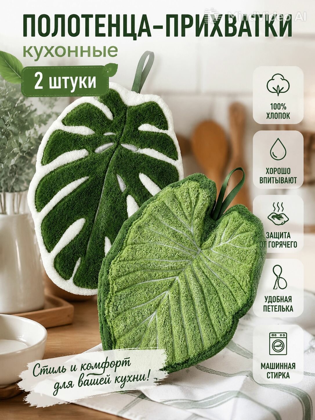 Полотенце кухонное, Шенилловая фактура, 25x25, 2шт