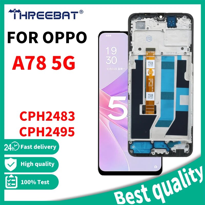 6,56-дюймовый IPS ЖК-дисплей 90 Гц для OPPO A78 5G ЖК-дисплей CPH2483 CPH2495, Black With Frame