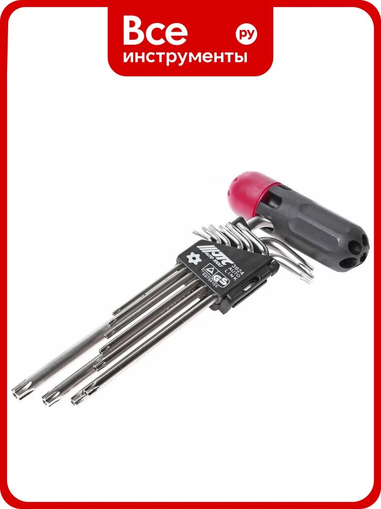 Набор Г-образных ключей TORX T10Н-Т50H 9шт JTC-3924 из закалённой стали угловой профиль Torx профессиональный набор