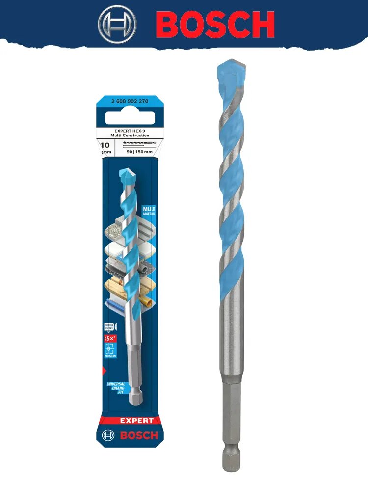 BOSCH 2608902265 EXPERT HEX-9 многофункциональное строительное сверло 8 мм/100 мм для бетона, мягкой плитки, спиральное сверло высокой твердости