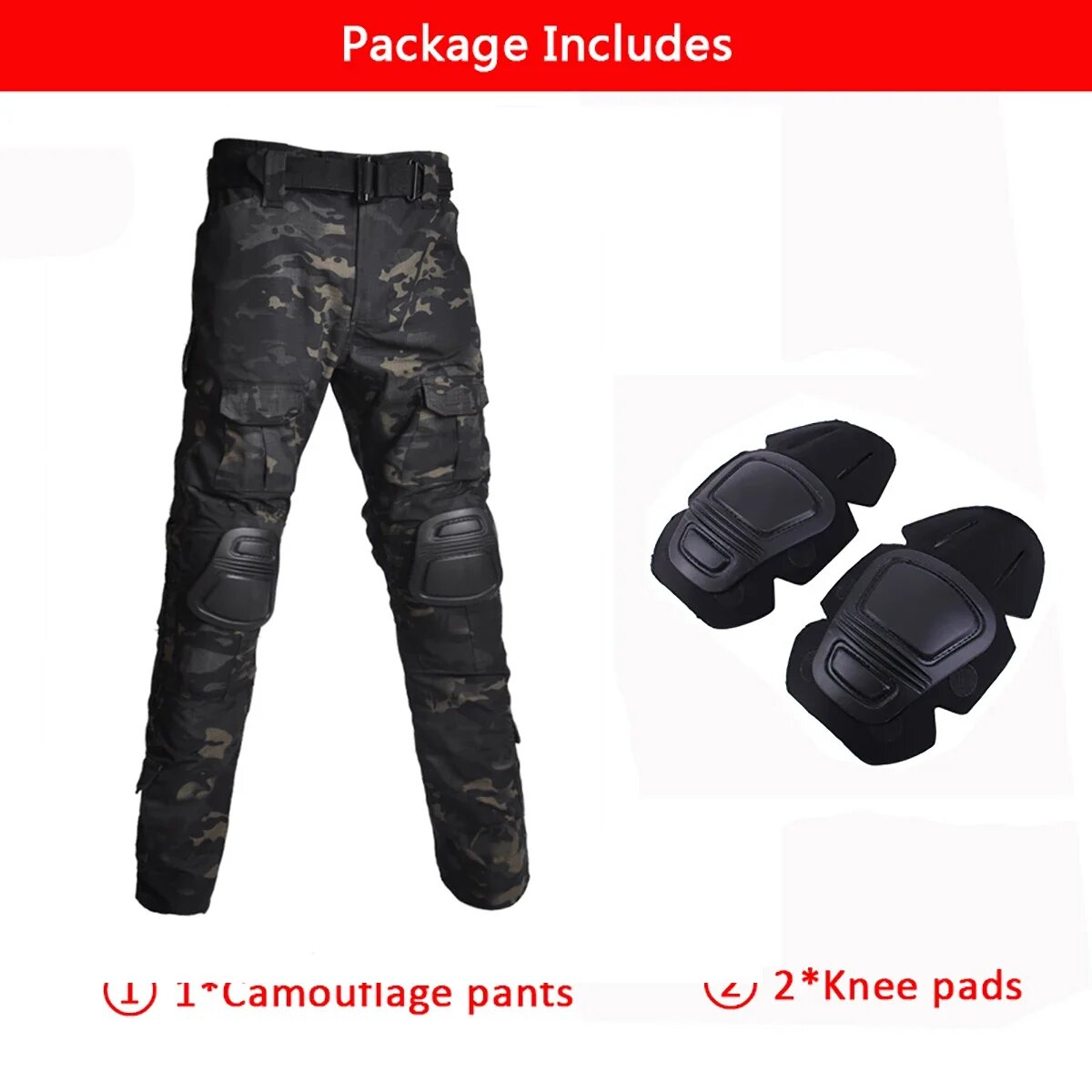 HAN WILD Тактические брюки мужские полиэстер Черный, S(45-55KG), BL Camo with Pad