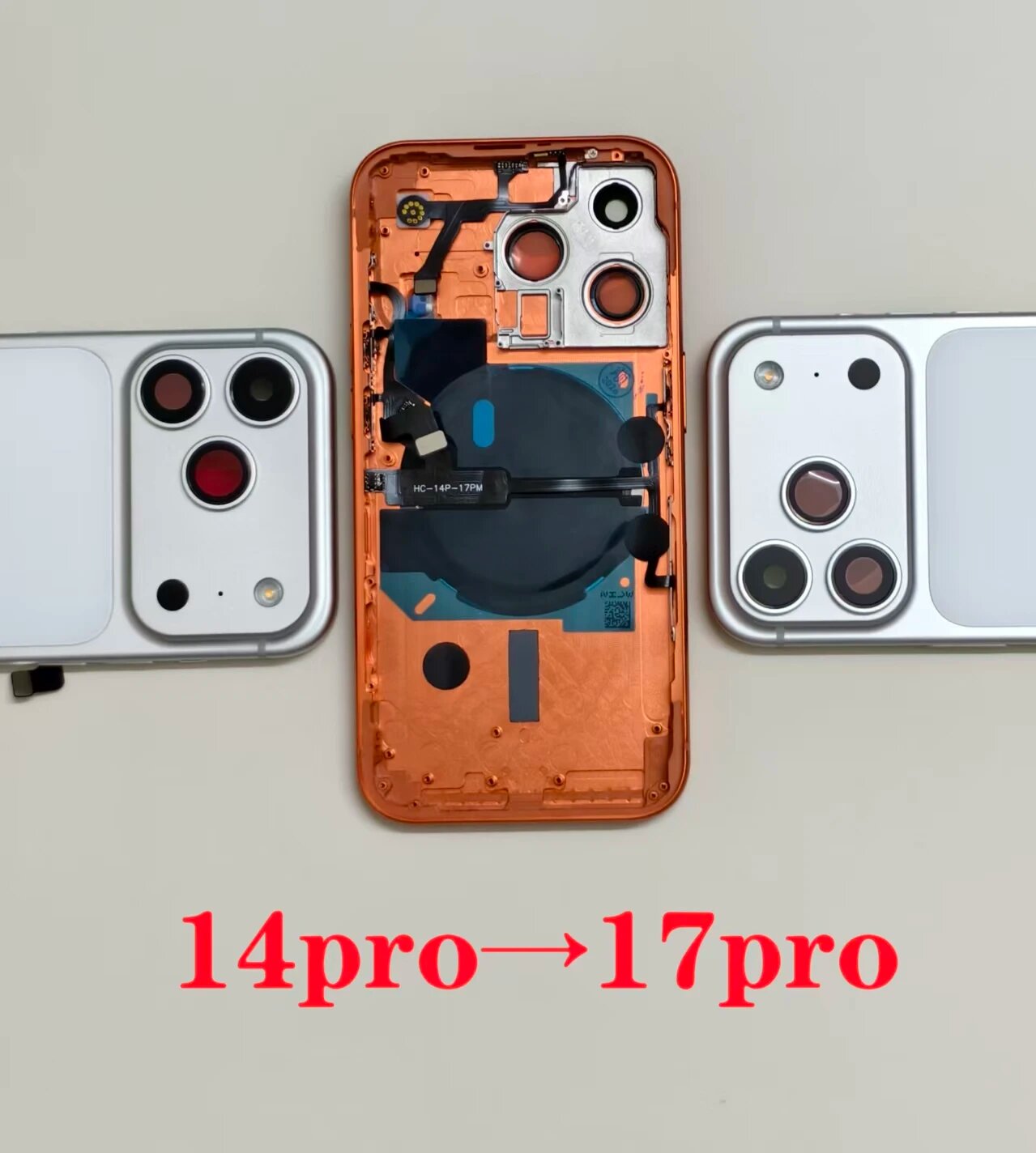 Задняя крышка DIY для iPhone 14 Pro, имитирующая заднюю крышку 17 Pro, корпус 14 14Pro To 17P Orange