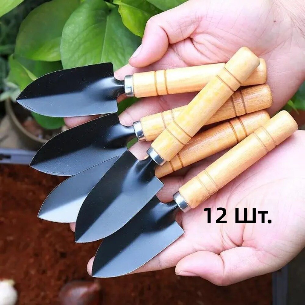 Набор мини-садовых лопаток 12 шт. с деревянными ручками, металлические совки для рассады, копки и пересадки, для дома и балкона