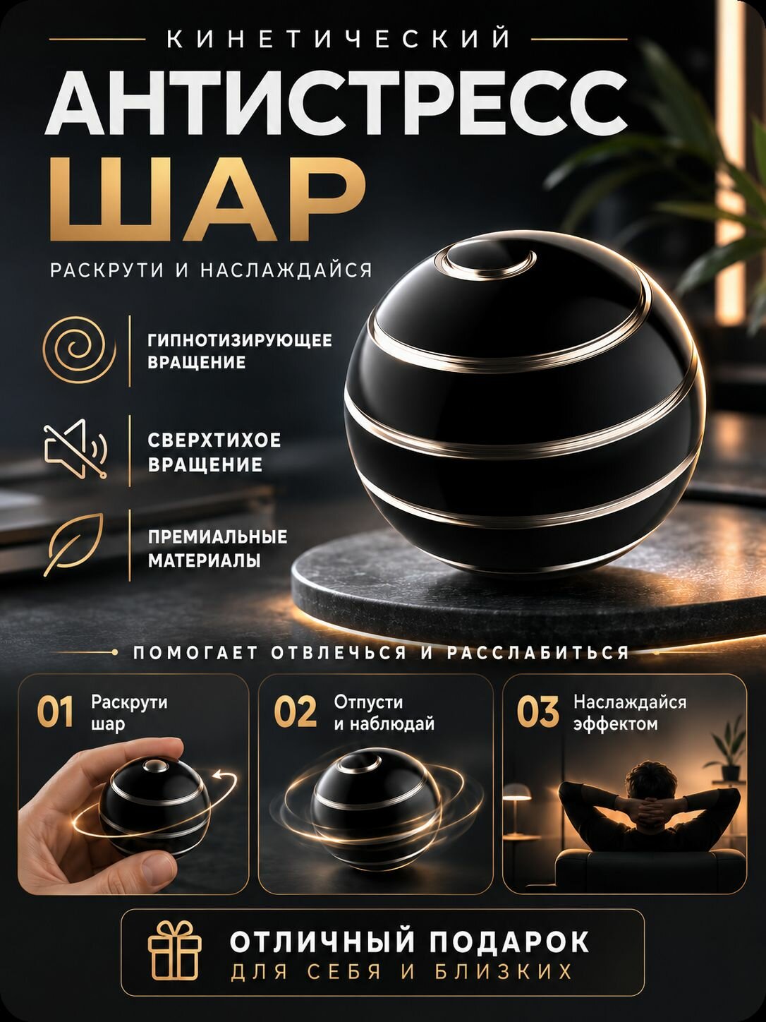 Кинетический вращающийся шар/ Игрушка-антистресс/ Фиджет