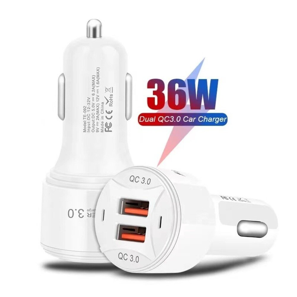 36 Вт QC3.0 автомобильное зарядное устройство с упаковкой и двойным USB для быстрой зарядки в машине