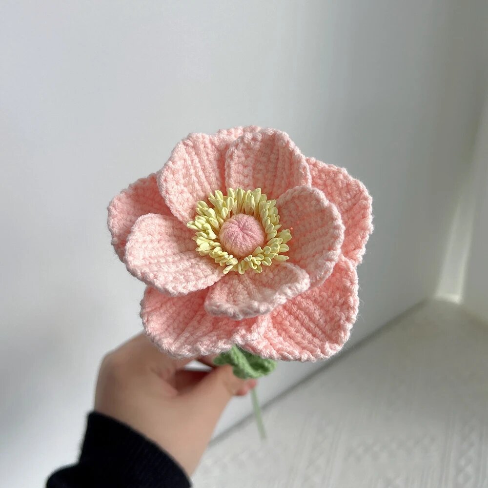 Ручной вязаный цветок анемона из хлопка Розовый, 1pcs, A