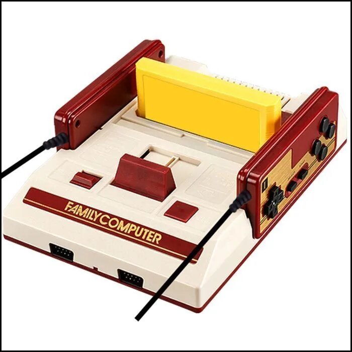 Игровая консоль в стиле Famicom (обновленная версия) с двумя геймпадами, цвет красный — фото 1
