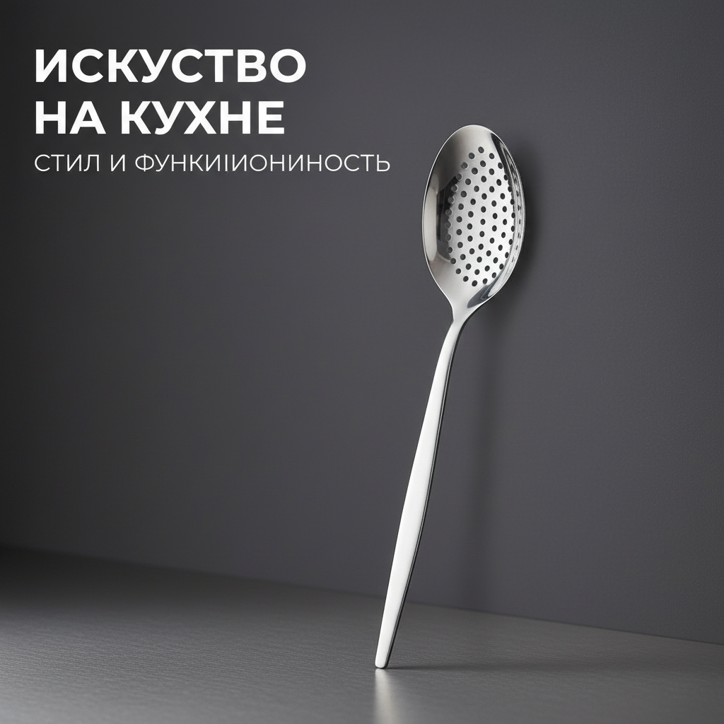 Серебристая ложка шумовка 27 см 6 см 2.5 мм кухонная