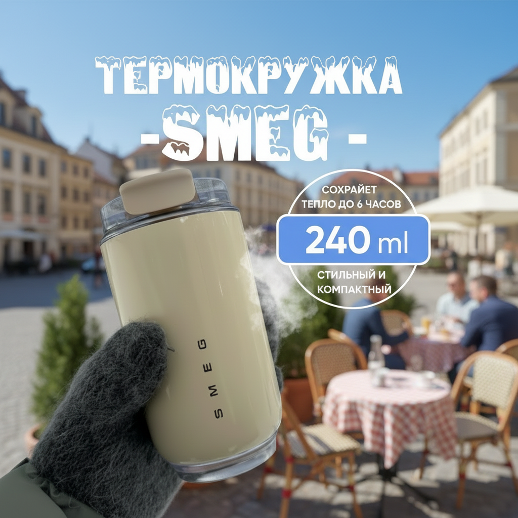 Белая термокружка SMEG 300 мл сохраняет тепло напитков