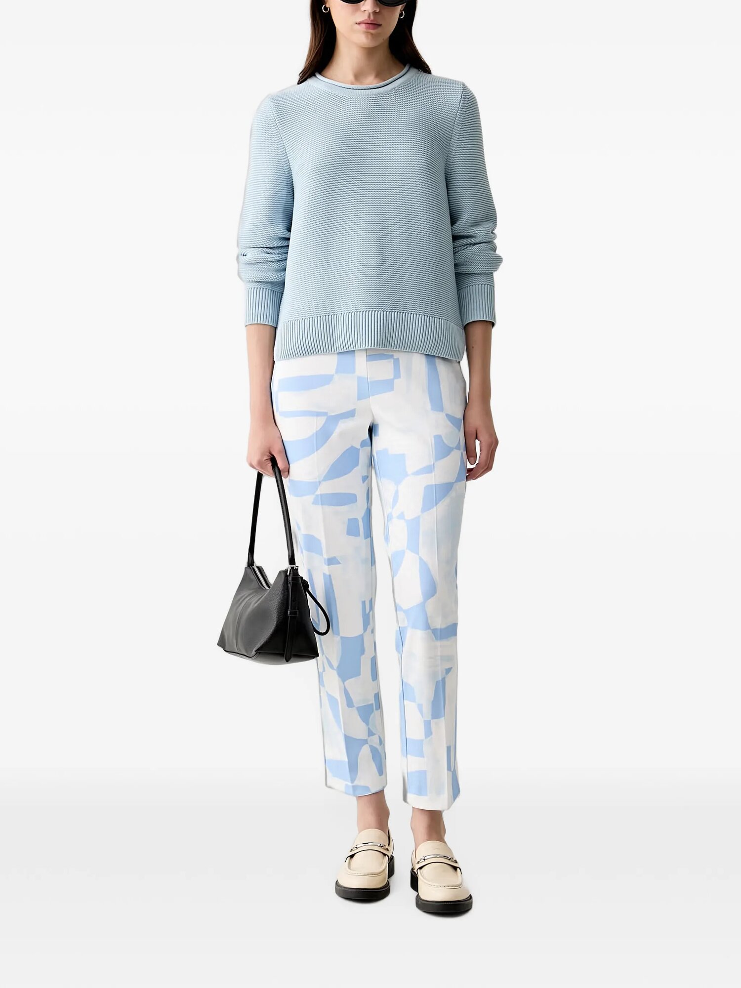 Брюки Joseph Ribkoff Abstract-print cropped trousers, размер 40, бежевый/белый — фото 1