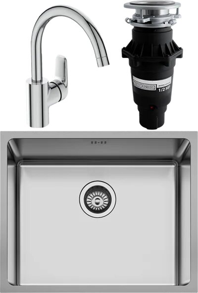 Комплект Мойка Seaman Eco Roma SMR-5444A 54x44, сталь, нержавеющая сталь / Смеситель Ideal Standard Ceraflex B1727AA глянцевый хром / Измельчитель Bone Crusher BC 810-SL Slim Line электрический, нержа