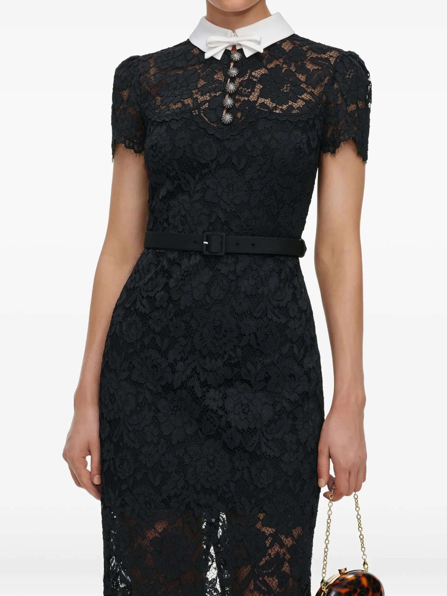 Платье Black lace contrast collar midi dress