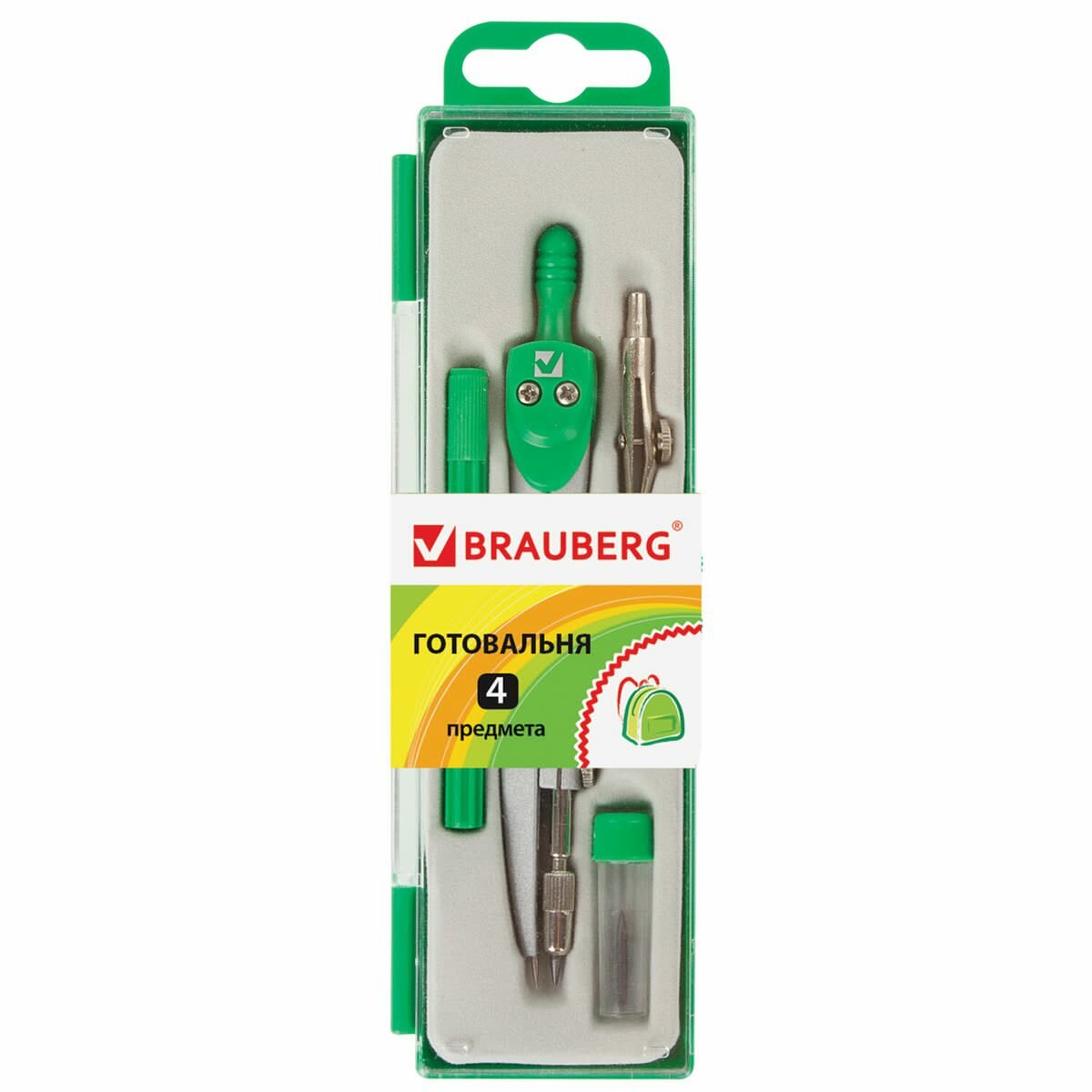 Готовальня 4 предмета Brauberg Klasse, циркуль 125мм (210334), 20 уп.