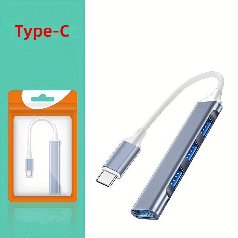 USB-хаб 1 на 4, разветвитель Type-C, серый