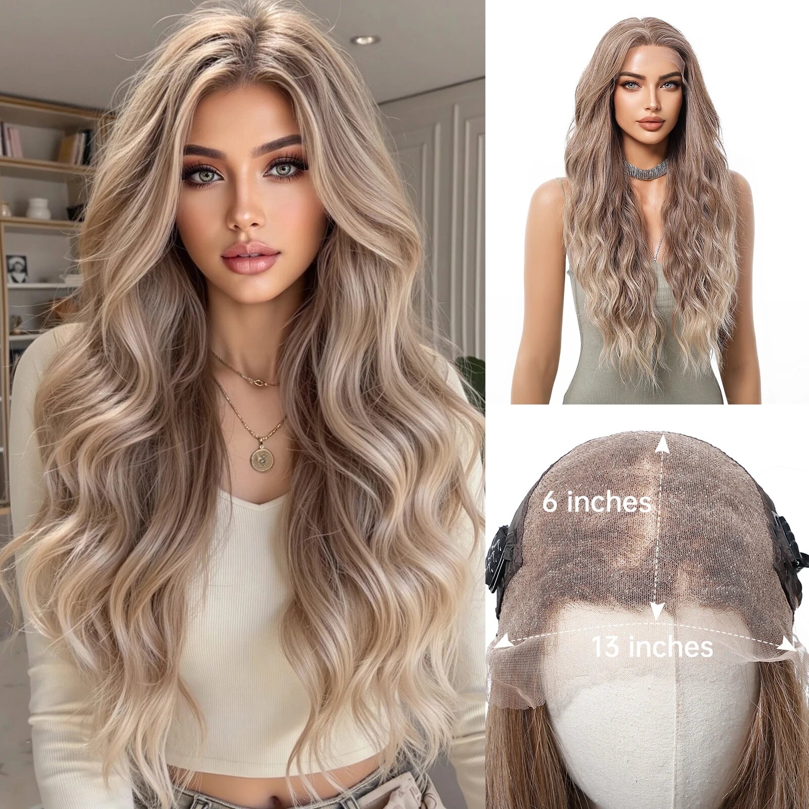 EASIHAIR Синтетический кружевной парик Wavy коричневый Серый, wig BL33032-1