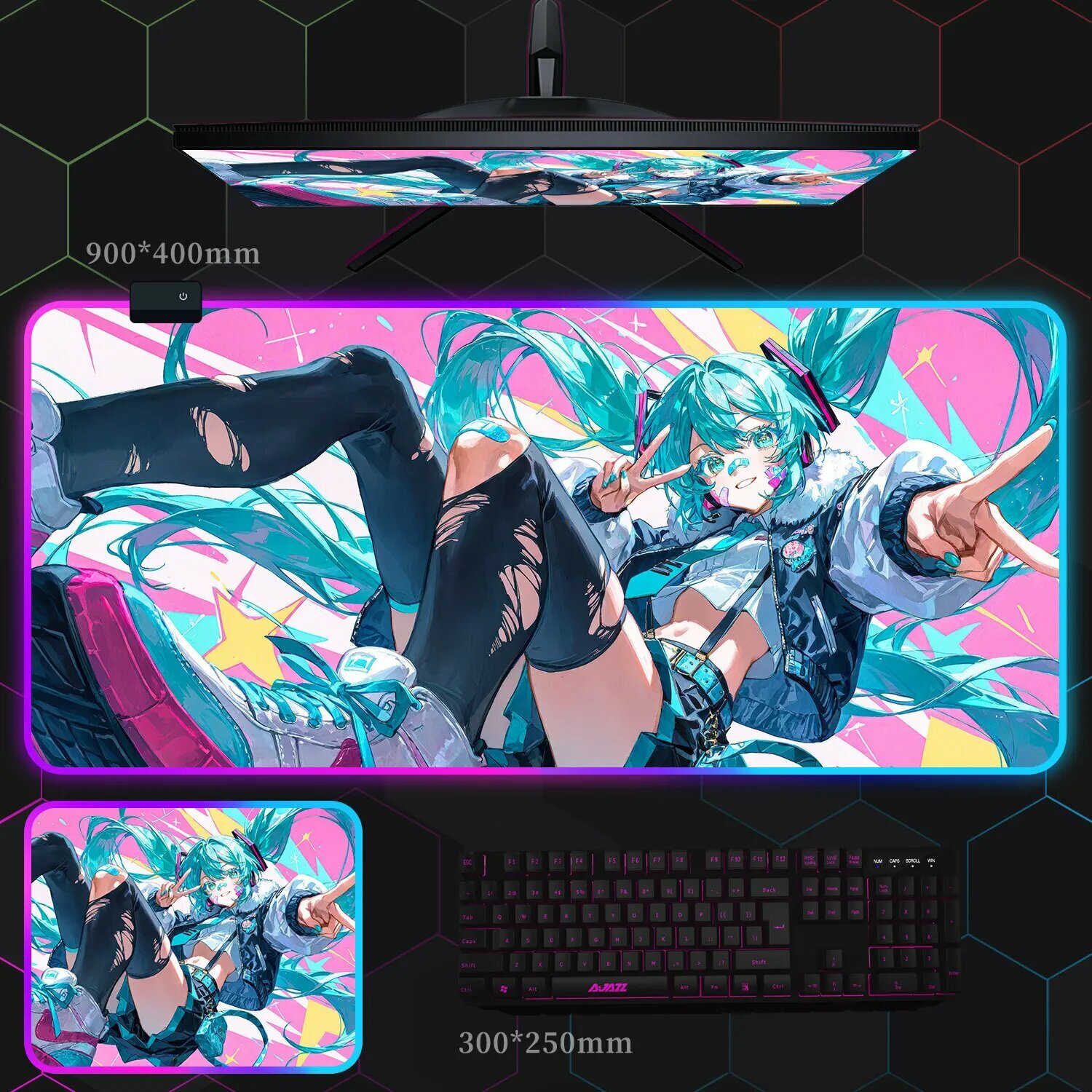 RGB коврик для мыши Bandai 2026 Anime Hatsune Miku One Piece Seven Dragon Balls Ge Ji, 400X900X4mm