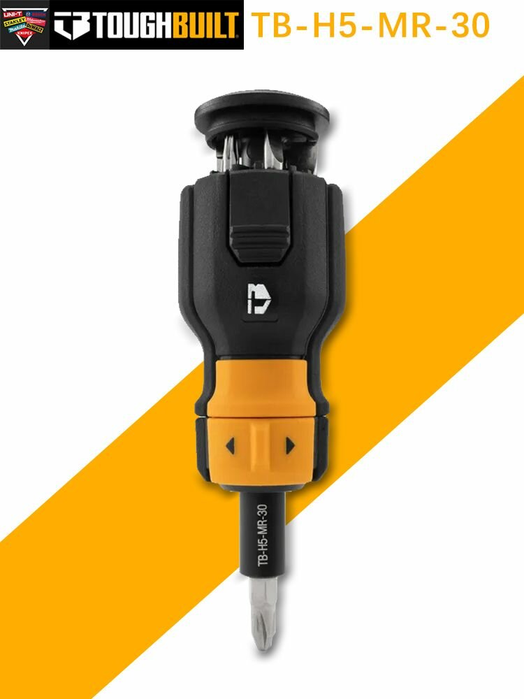 TOUGHBUILT TB-H5-MR-30 Набор отверток из 9 предметов с рукояткой из двух материалов и трещоткой, с различными битами