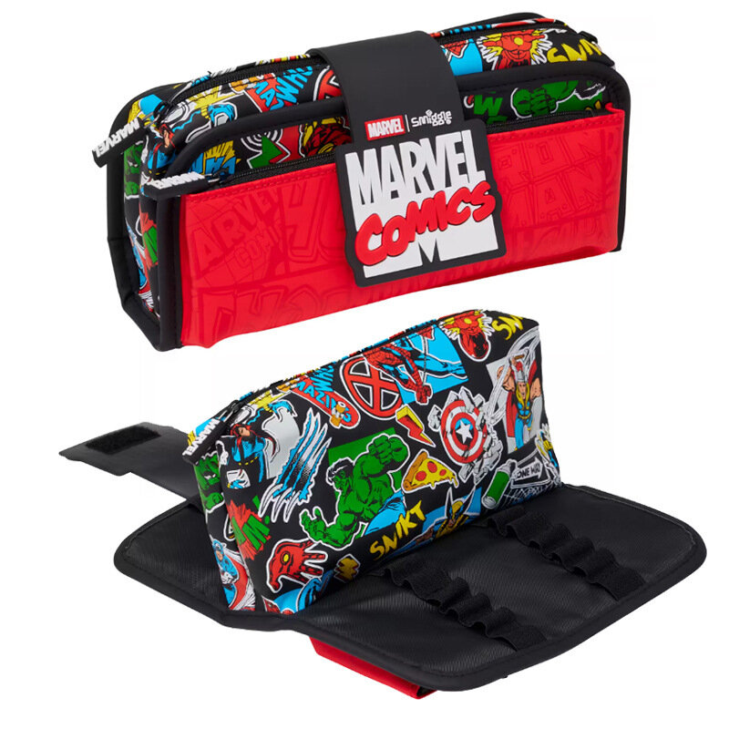 Пенал Smiggle WHOOM, на молнии, 22.5x12.5x9 см, красно-чёрный с принтом