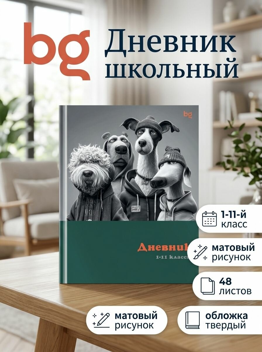 Дневник школьный крутые псы 1-11 класс твердая обложка для мальчиков и девочек универсальный 48л