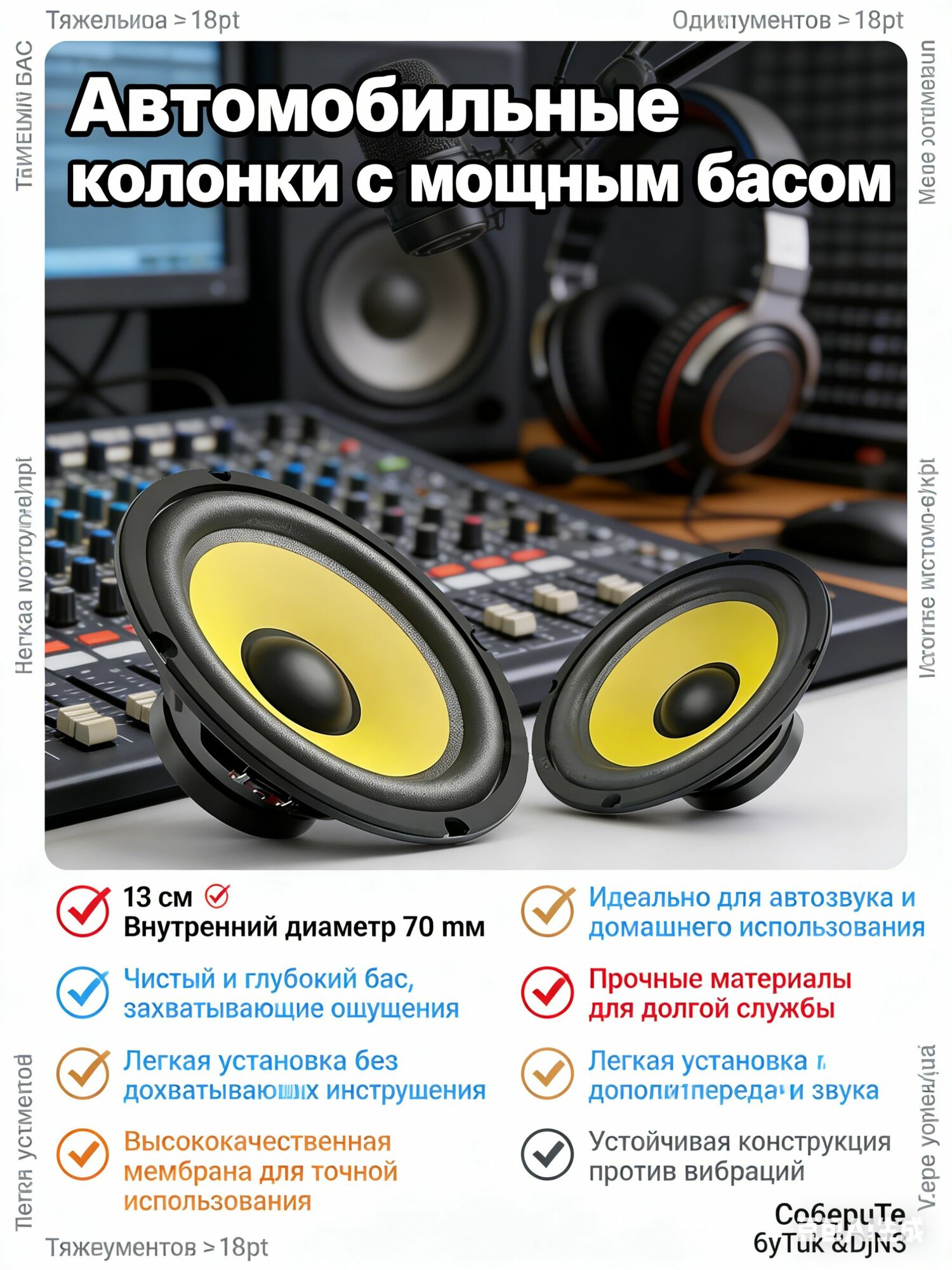 Сабвуфер автомобильный 13 см (5 дюйм.) для авто — универсальный НЧ-динамик Bass Boost для салона и музыки в машине