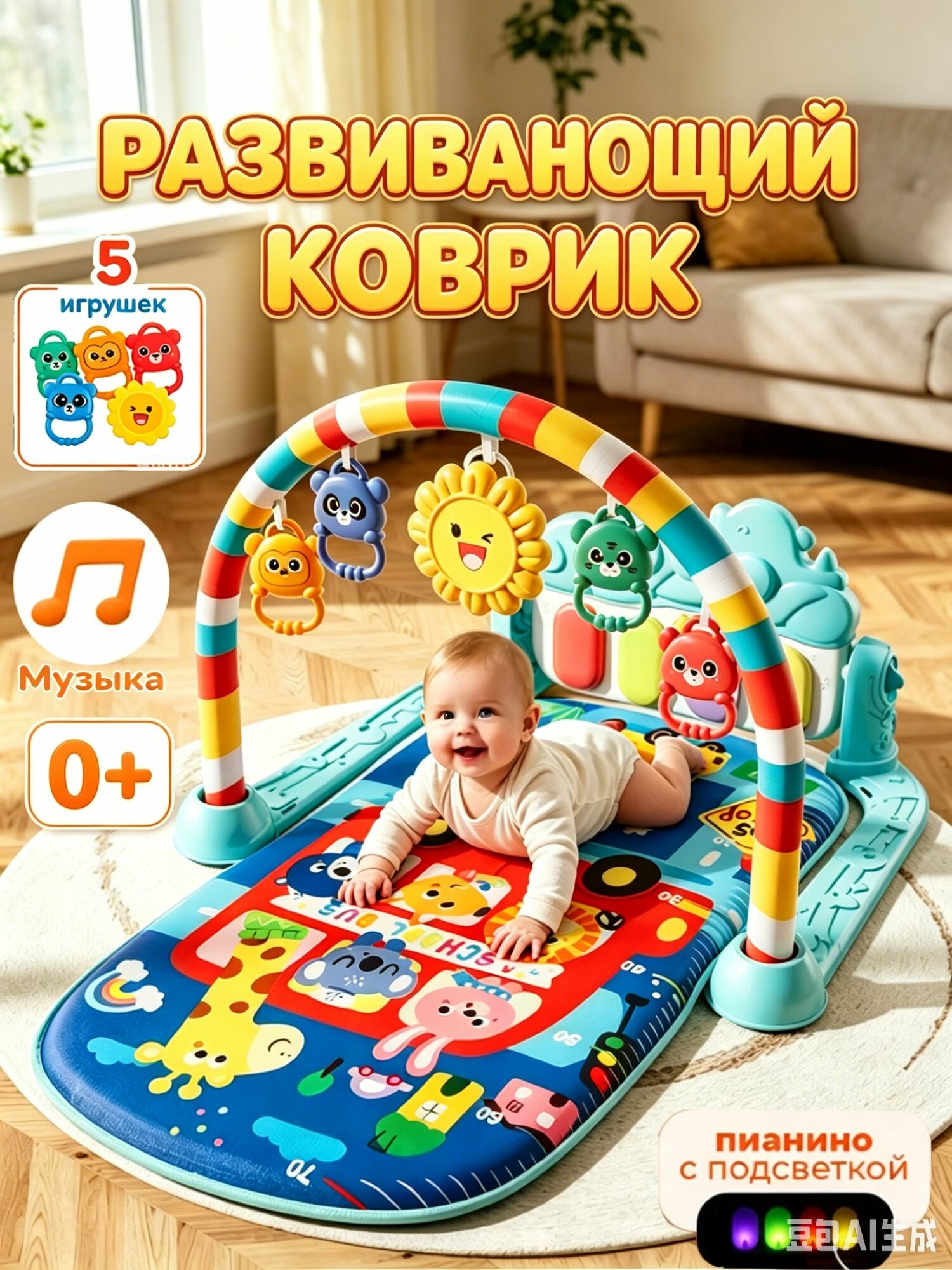 Развивающий коврик; музыкальный с пианино; детский игровой коврик с рождения 0+ для новорожденных для малышей коврик для ползания