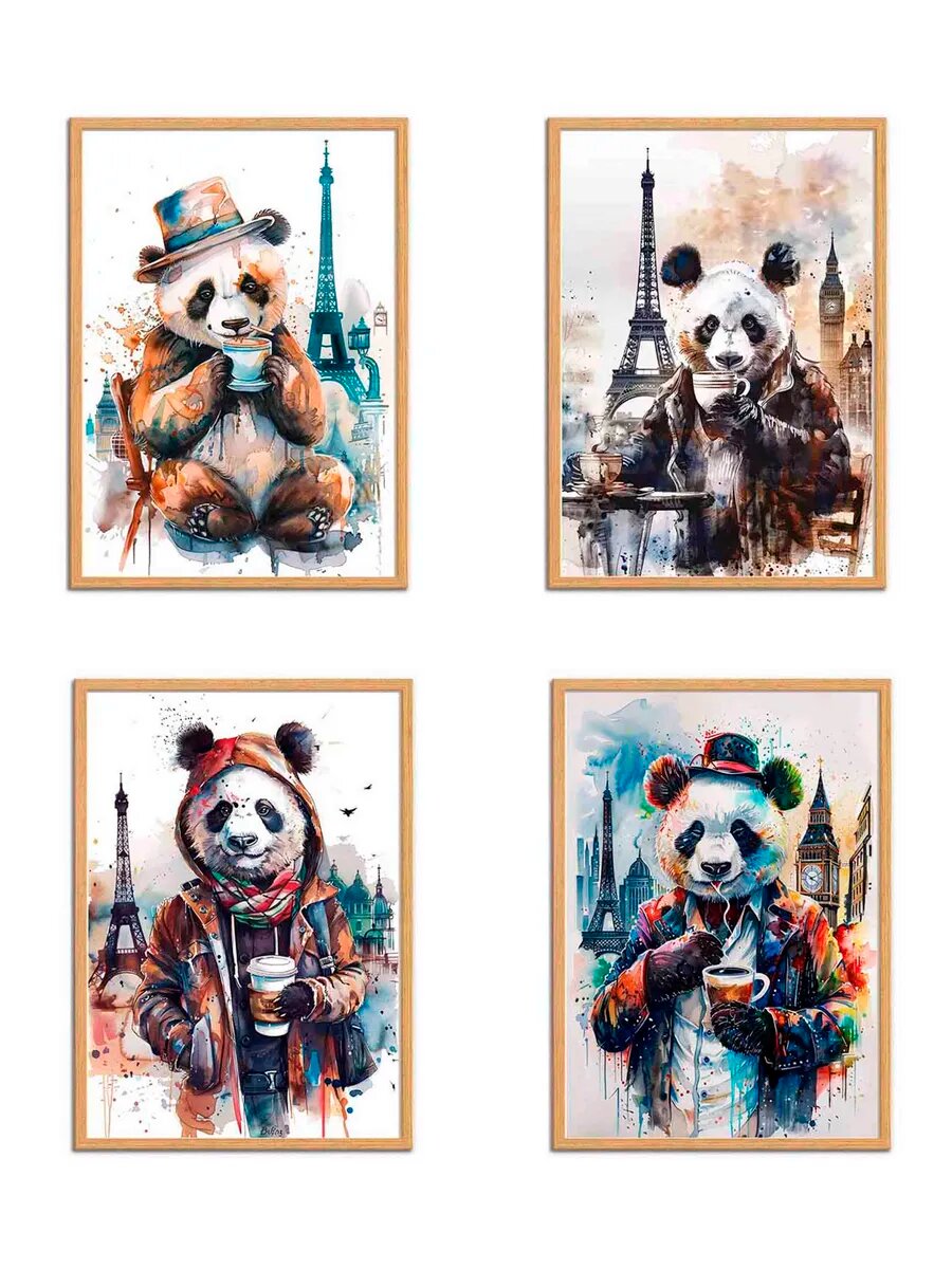 Панда Гангстер пьёт кофе, 4 Плаката, 30x21см