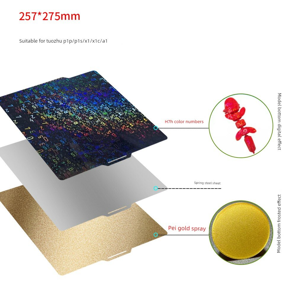 Печатная плата TuoZhu A1 P1S x1c с гладкой поверхностью, пленочным покрытием PEI, нагреваемая платформа, стальная
