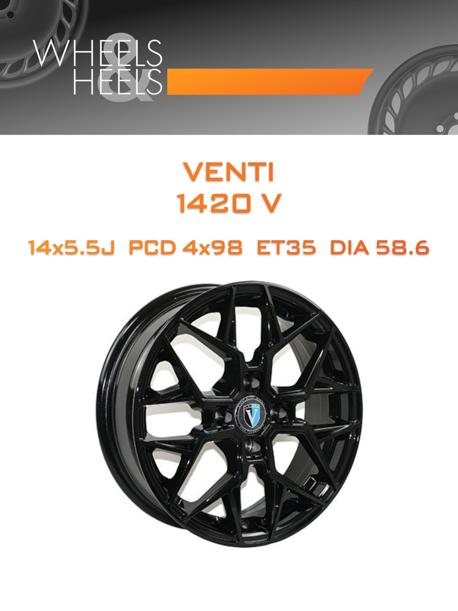 Диск автомобильный литой VENTI 1420 V 14x5.5 4x98 et35 dia58.6 BL