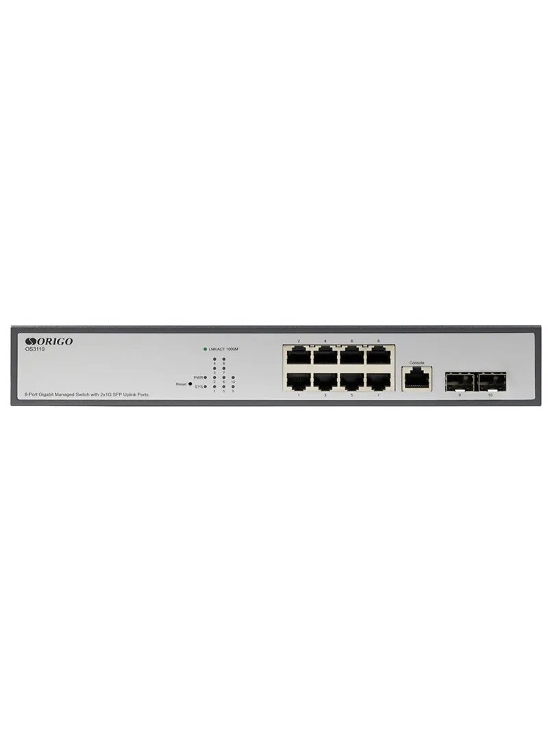 Коммутатор управляемый ORIGO OS3110/A1A L2 8x1000Base-T, 2x1000Base-X SFP, RJ45 Console, 19" w/brackets