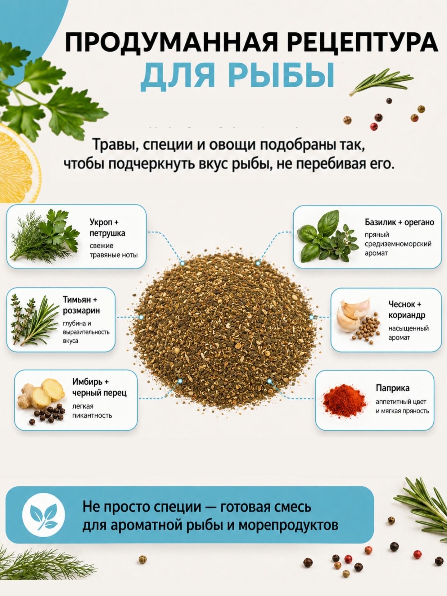 Приправа для белой и красной рыбы и морепродуктов "Как у шефа", 150 г — фото 1
