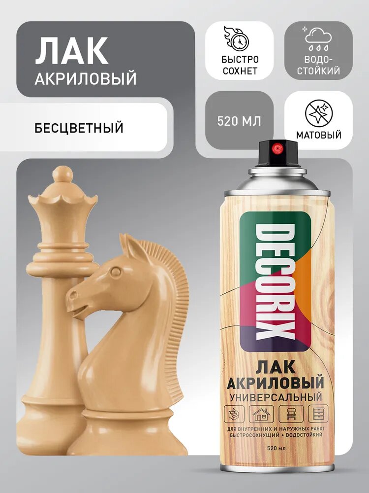 Лак акриловый матовый аэрозольный DECORIX в баллончике 520 мл прозрачный бесцветный для любых поверхностей