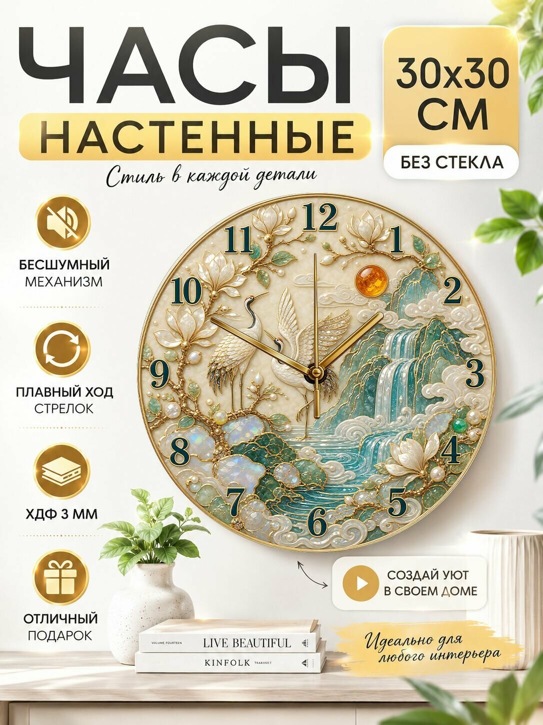 Часы настенные бесшумные 30х30см Добродаров