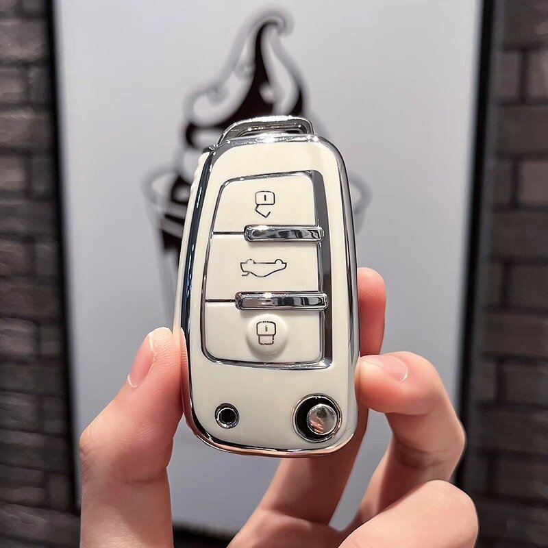 Чехол для ключа Audi с серебристой каймой и белым цветом, одинарная оболочка, совместимость с моделями A4L, Q5L, A6L,